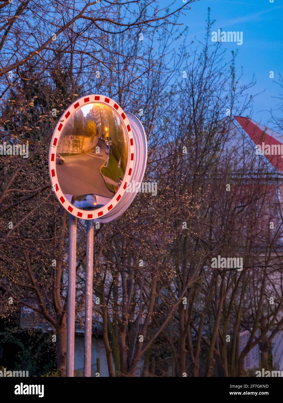 Road Mirror, on the edge of the road in the evening Stock Photo - Alamy