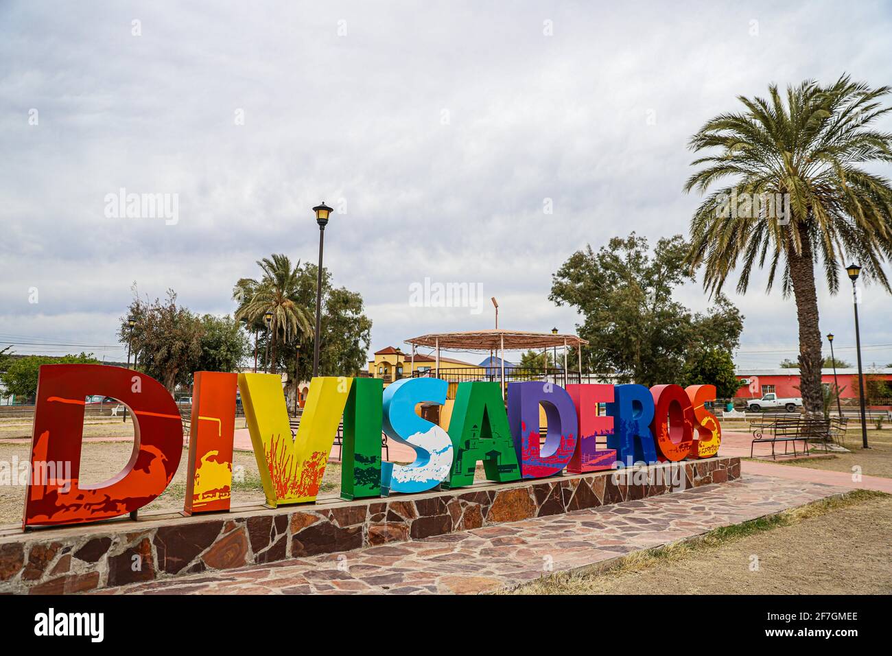 Monumental colored letters with the name of the Municipality of ...