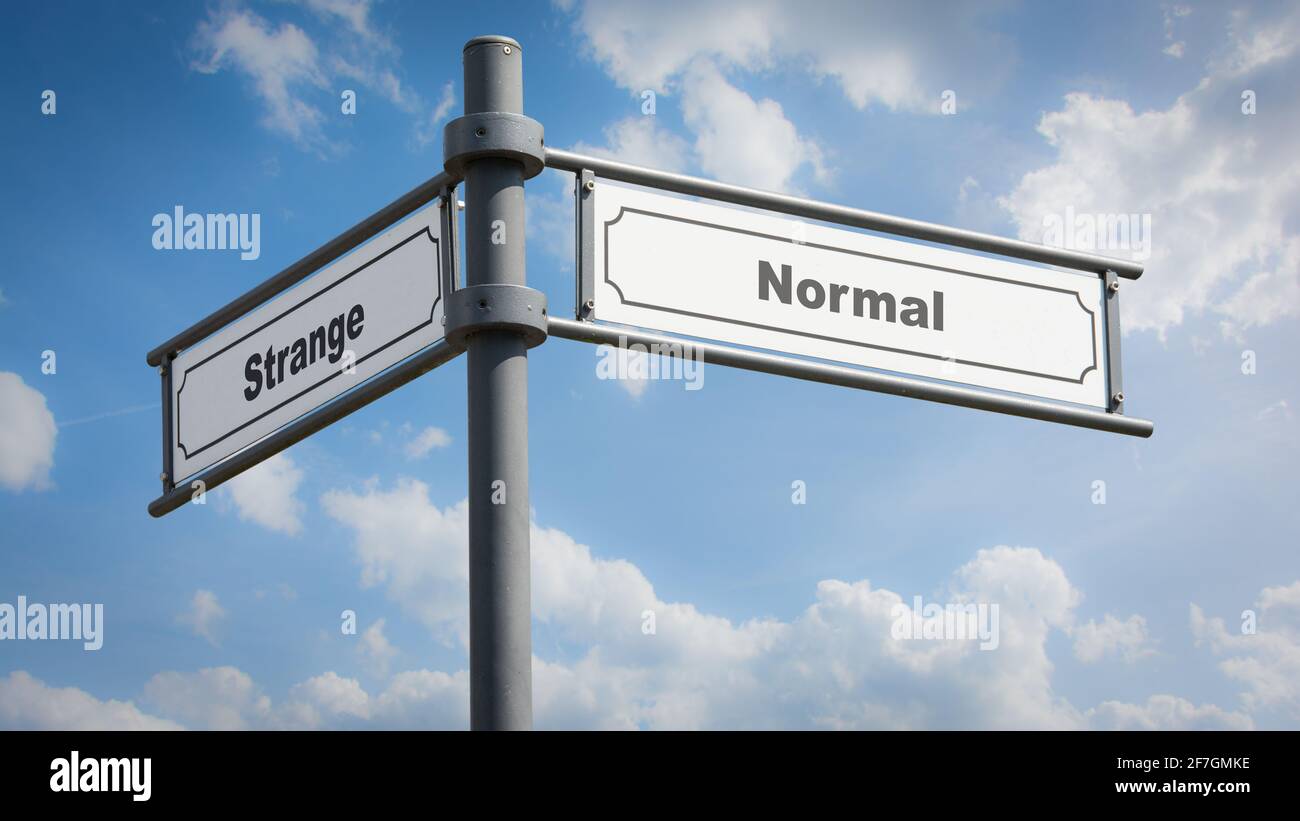 Street Sign the Direction Way to Normal versus Strange Stock Photo - Alamy
