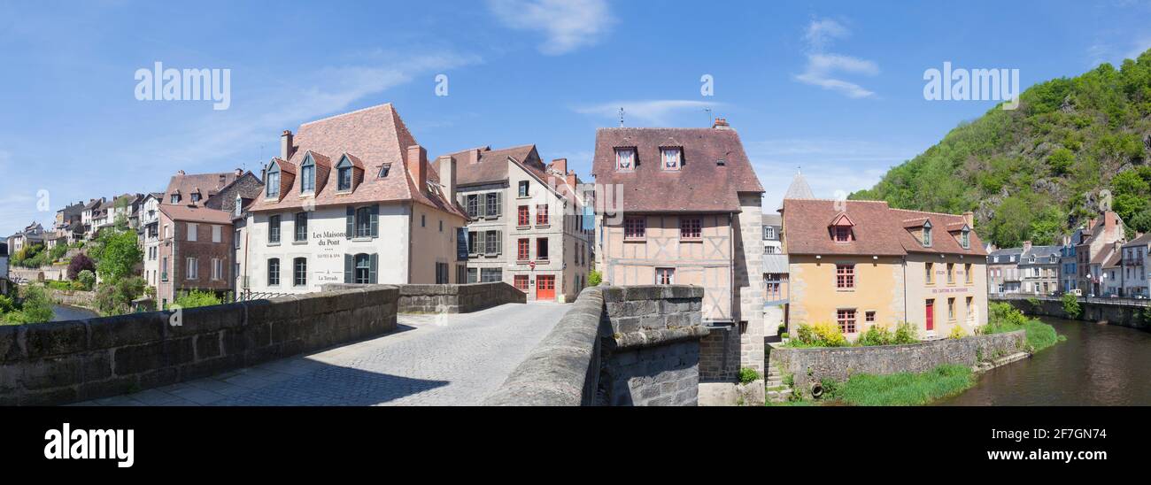 May 2016 Aubusson, Creuse, France. The medieval Pont de la Terrade over ...