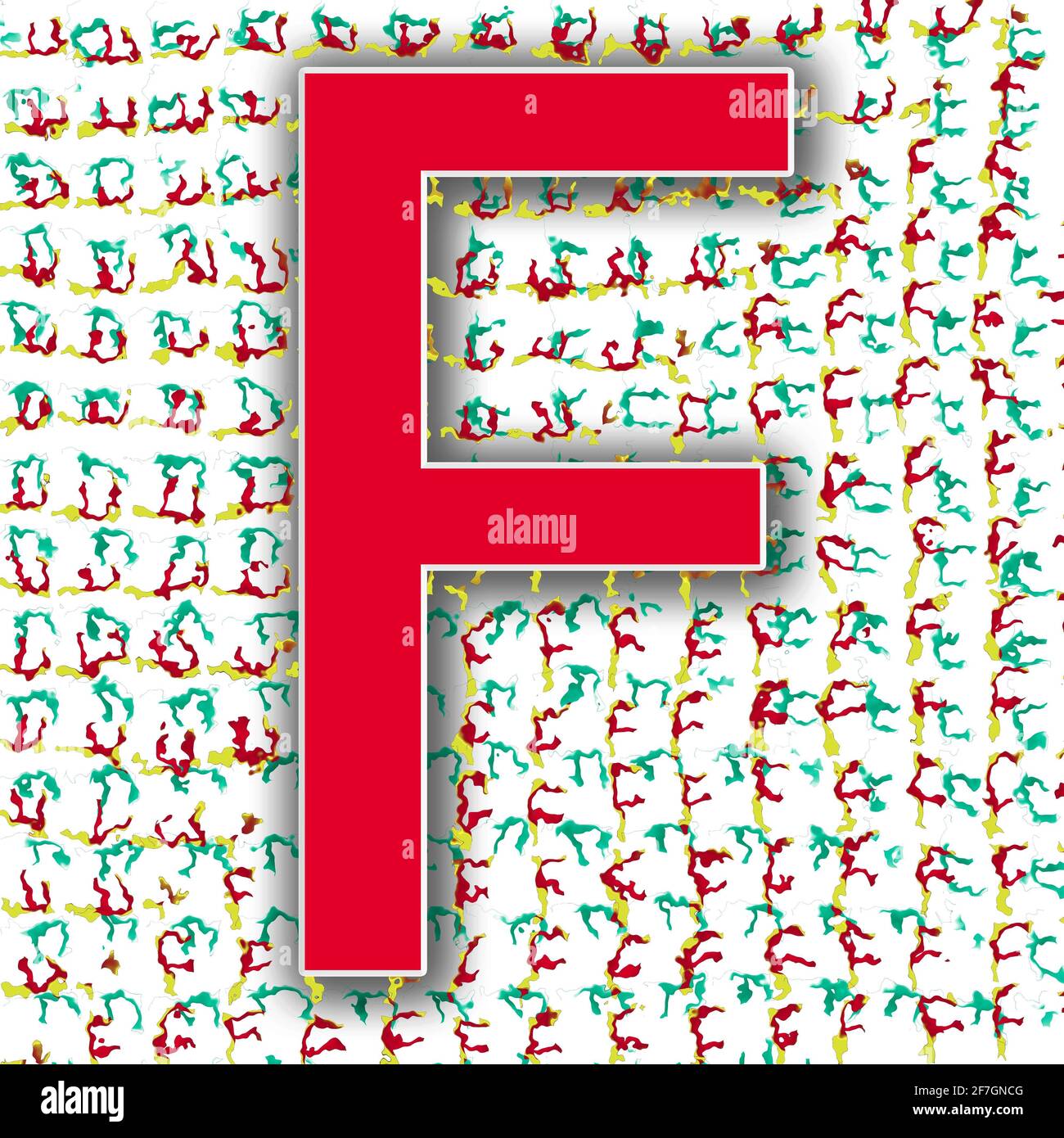 Square graphic with a colorful uppercase character F as a capital ...