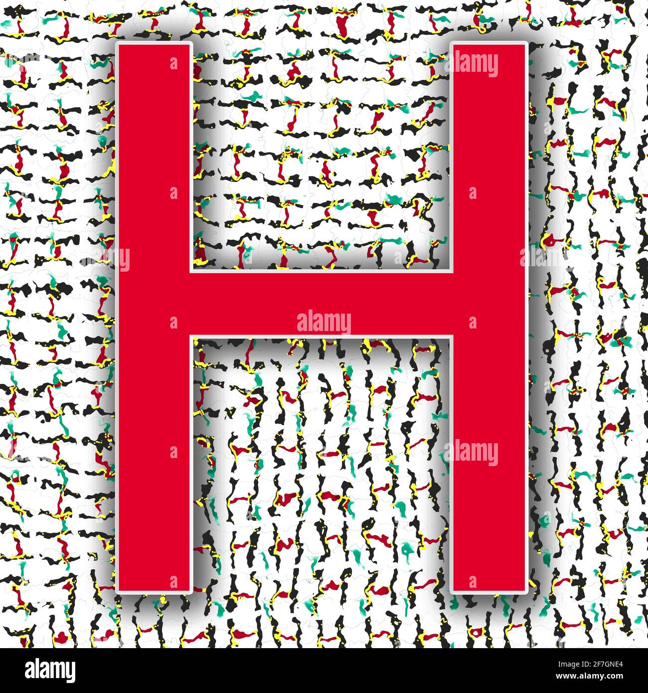 square graphic with a colorful uppercase character H as a capital ...