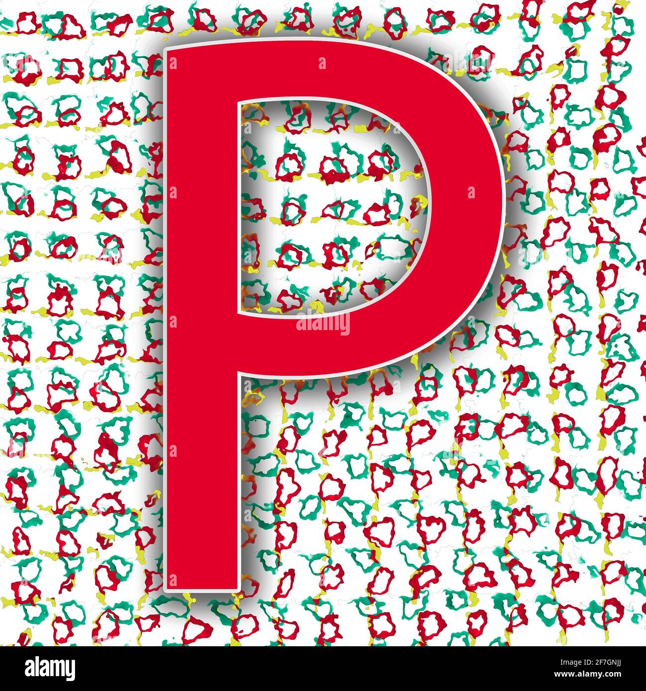 square graphic with a colorful uppercase character P as a capital ...