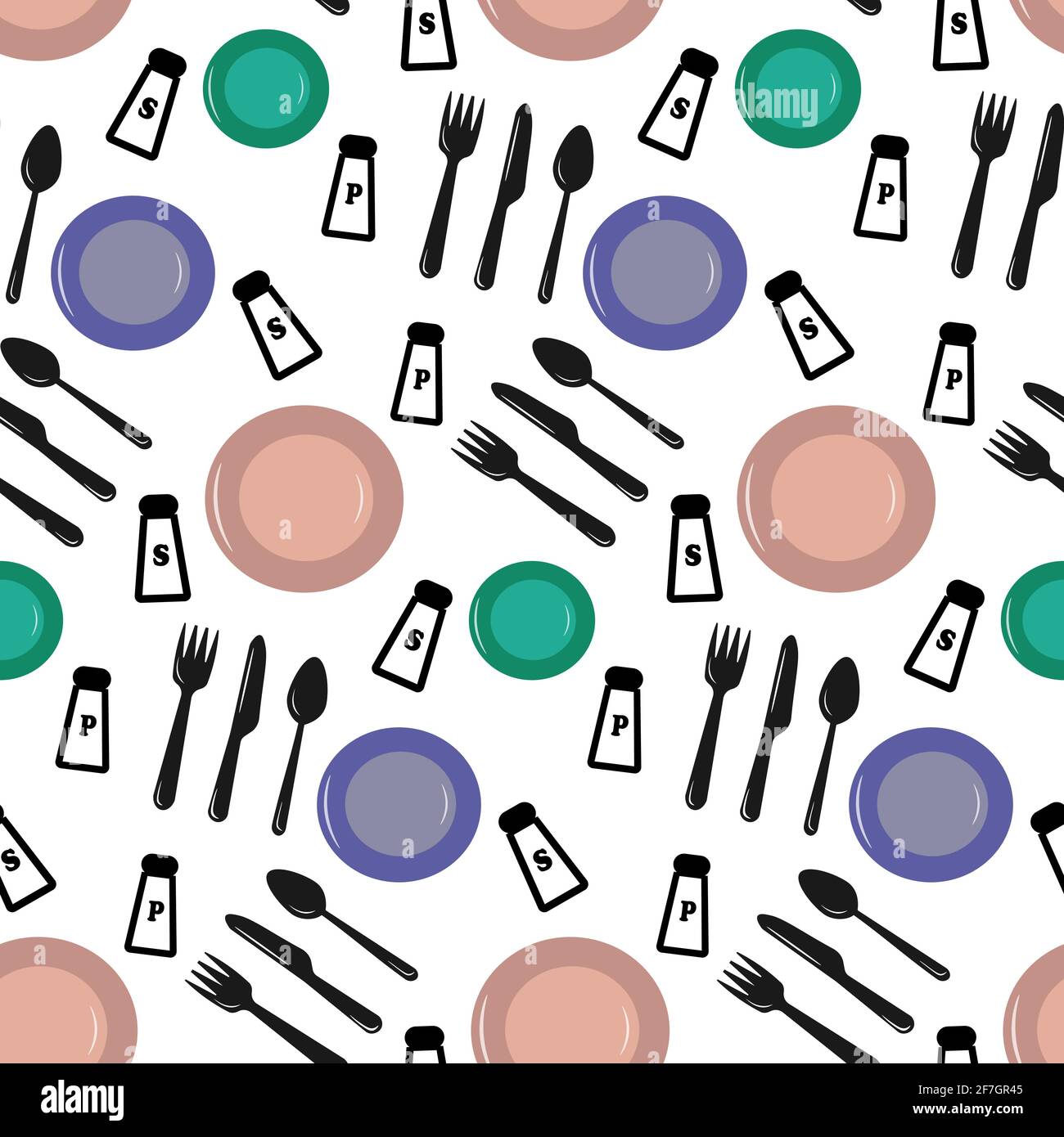 Cutlery pattern - plates, spoons, forks, knife and spices Stock Vector ...
