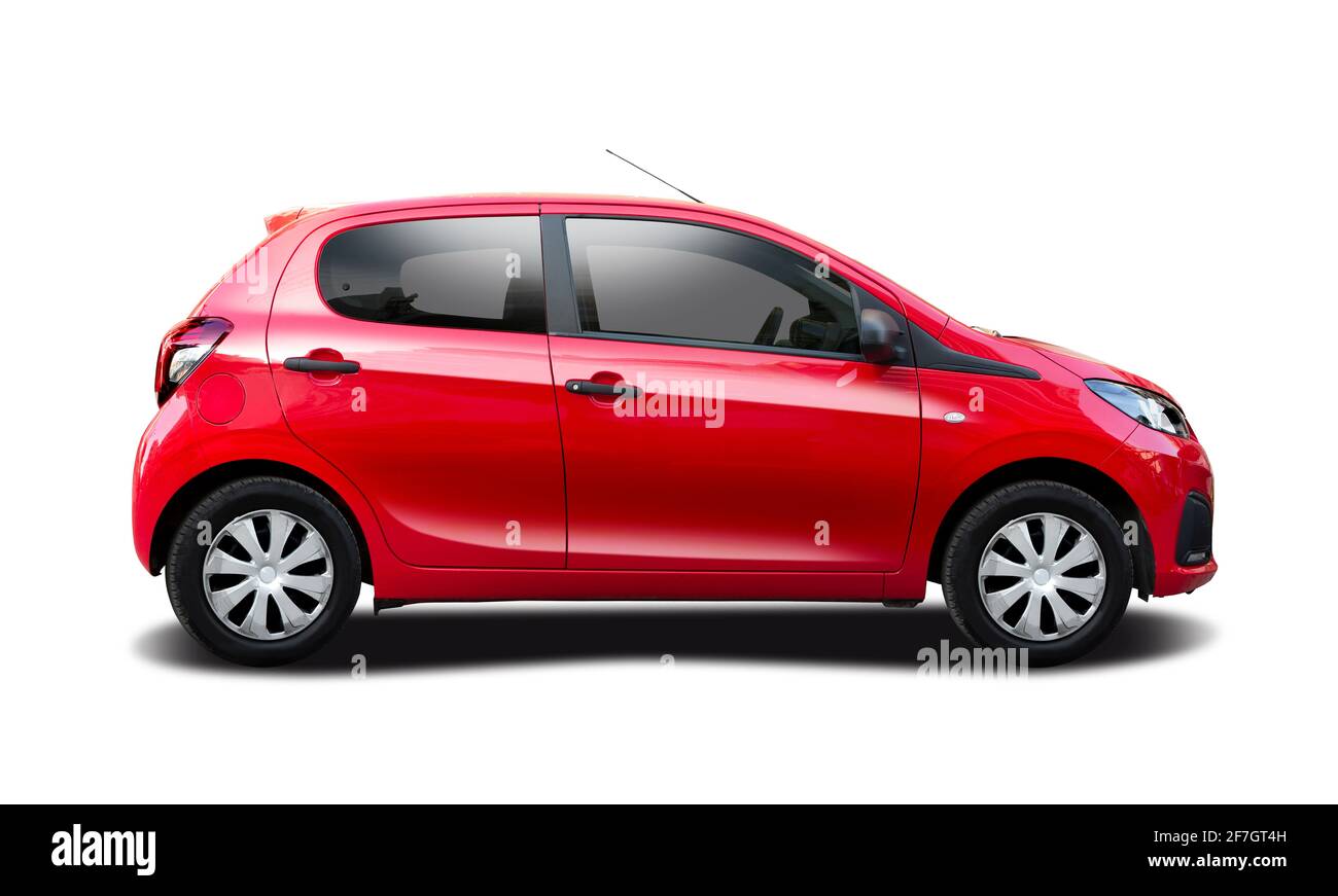 Red hatchback car side view isolated on white background Stock Photo ...