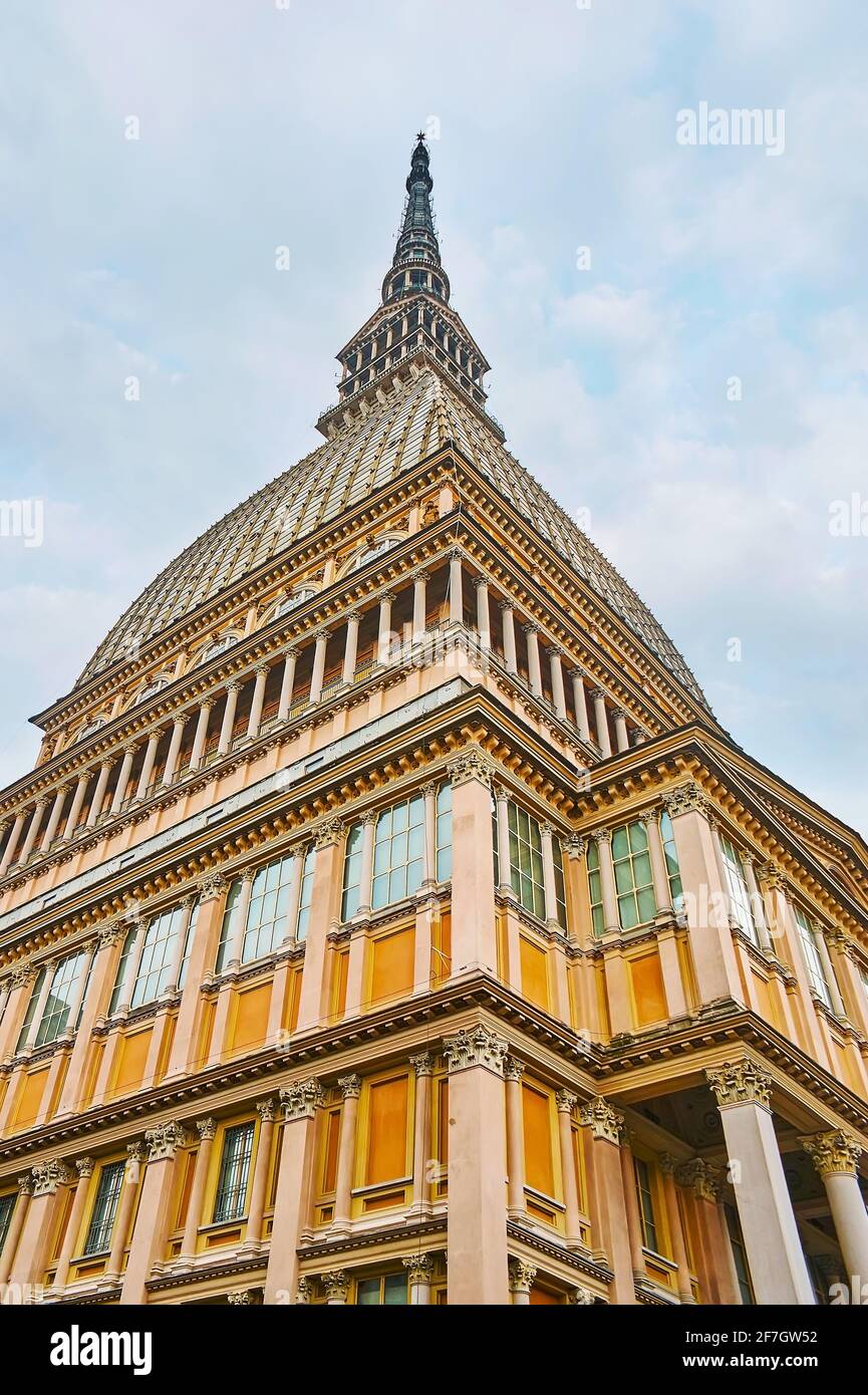 The walls of Mole Antonelliana are decorated with different sized and ...