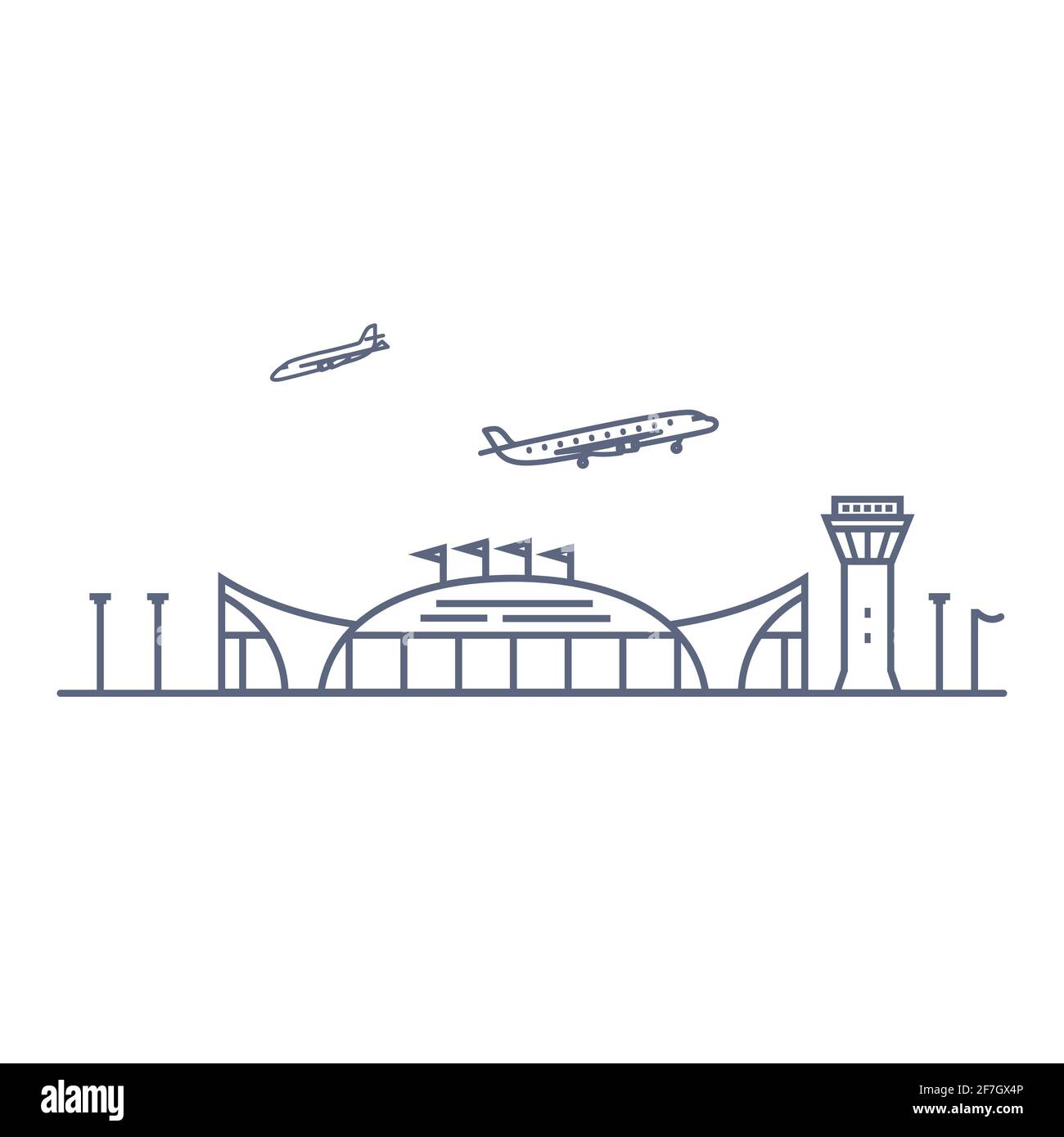 Airport line vector icon - airport terminal building and planes linear ...