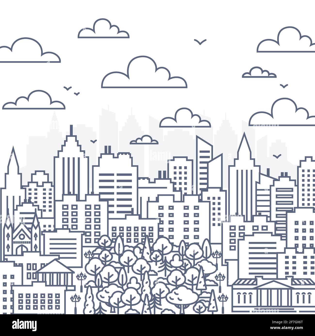Cityscape line vector illustration - urban landscape in linear style on ...