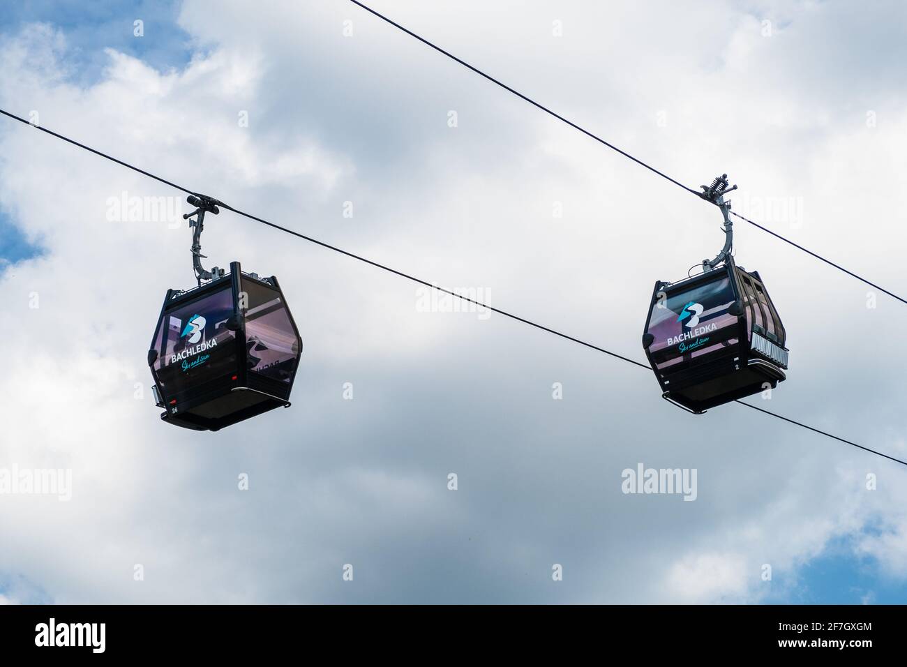Cable car or funicular in Bachledova valley in the sky. Bachledka ...