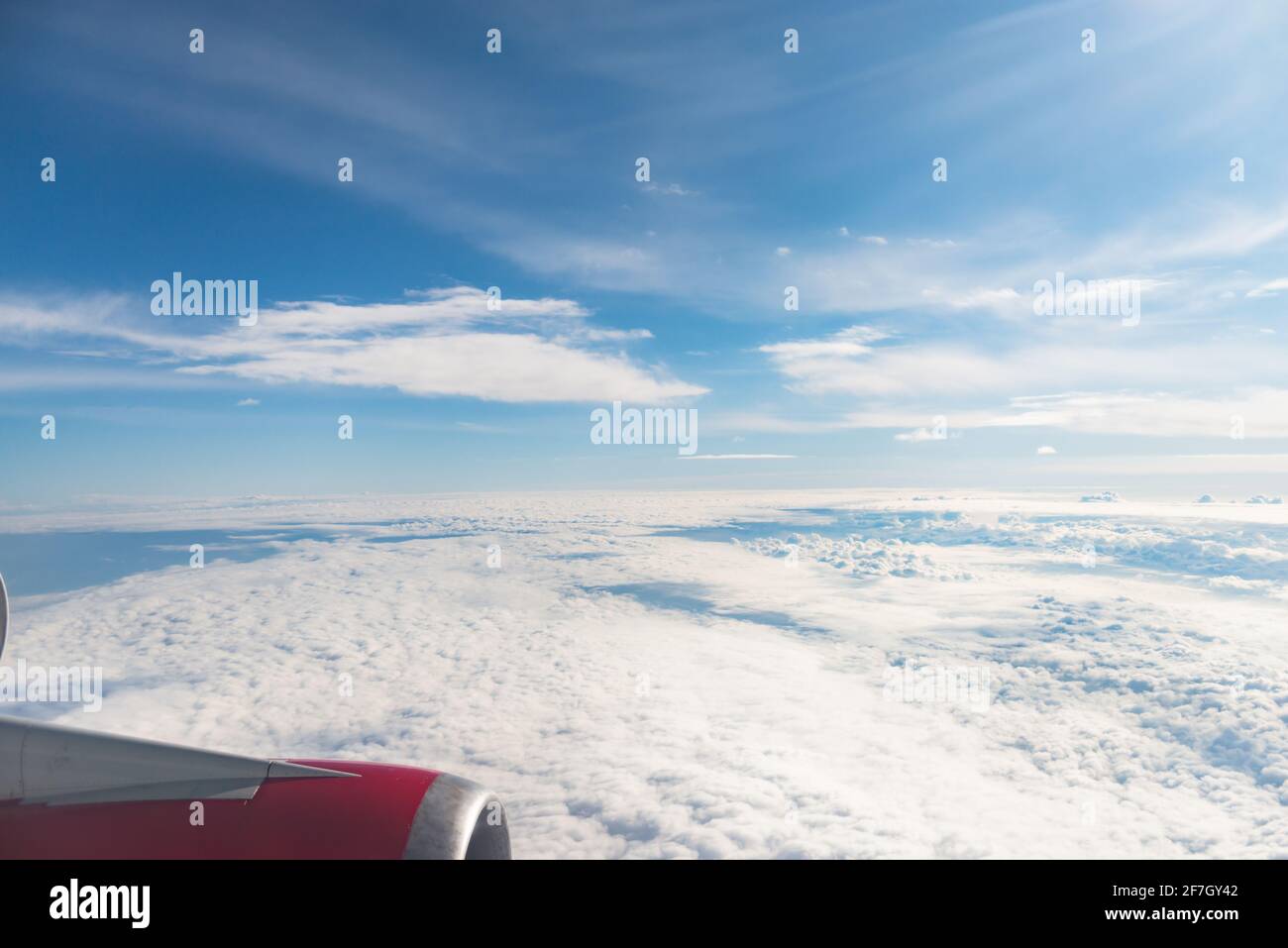 Photo from the window of the plane. Panorama from the plane. Airplane ...