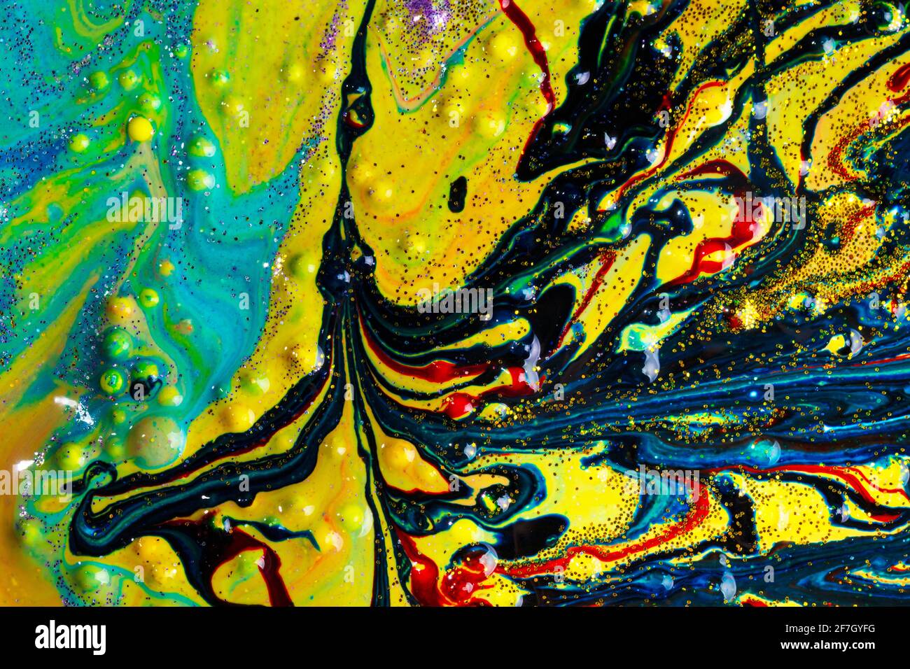 Liquid multicolored marble sprinkled with sparkles. Contemporary ...