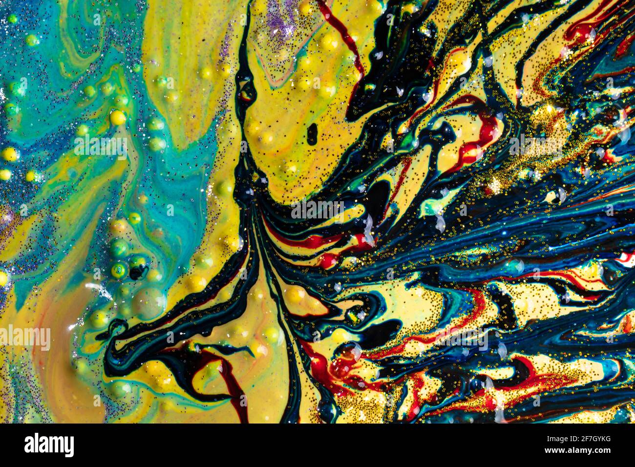 Liquid multicolored marble sprinkled with sparkles. Contemporary ...