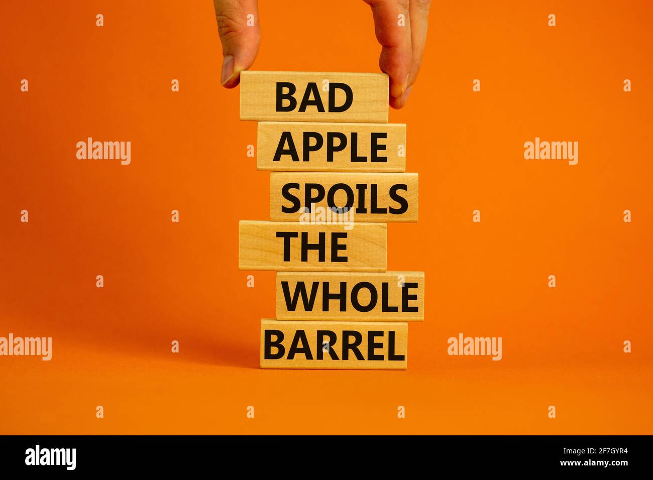 Bad apple spoils the whole barrel symbol. Wooden blocks with words 'bad ...