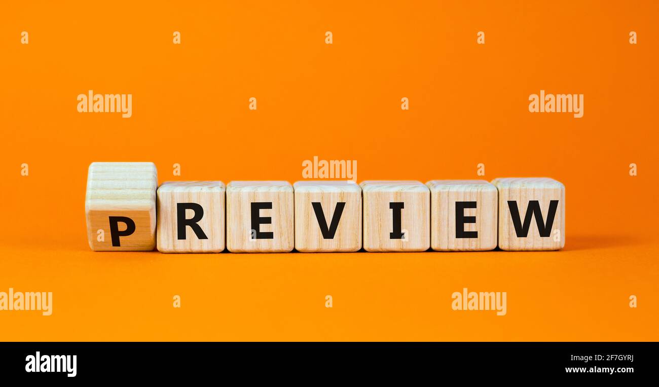 Preview or review symbol. Turned the cube and changed the word 'preview ...