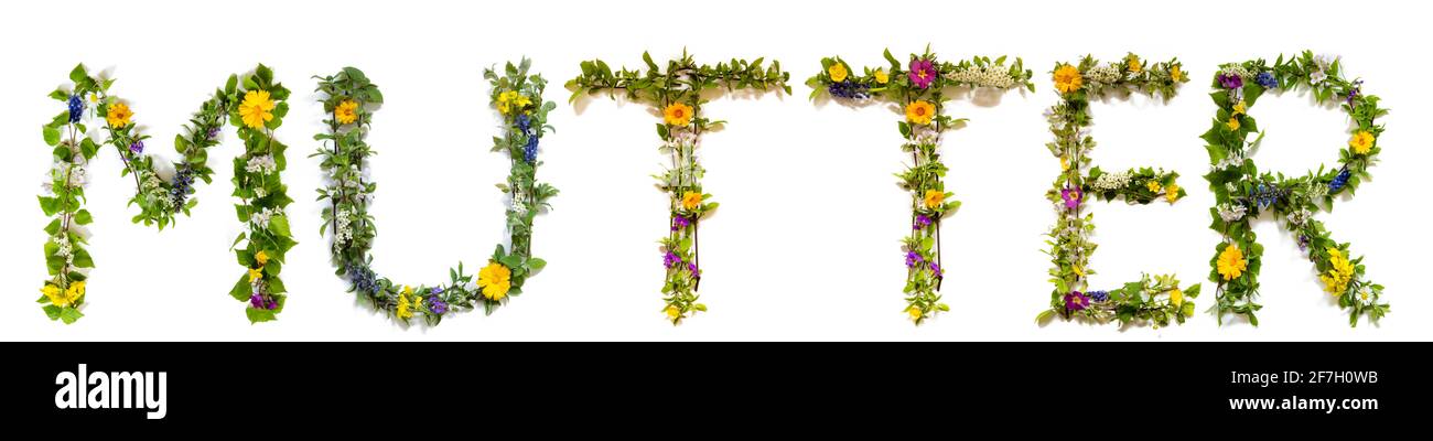 Flower And Blossom Letter Building Word Mutter Means Mother Stock Photo ...