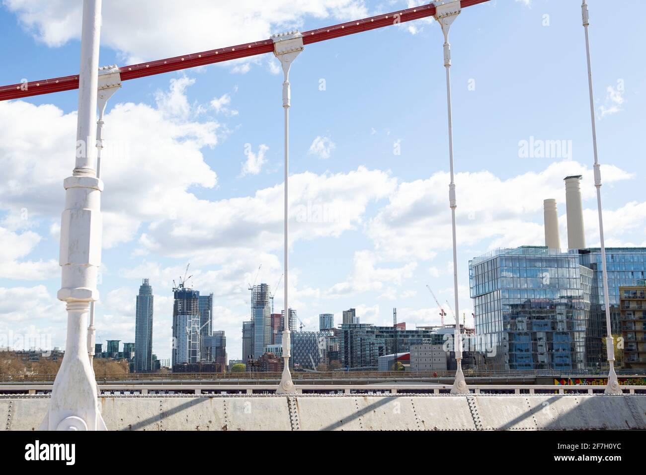 Buildings viewed through bridge railings Stock Photo - Alamy