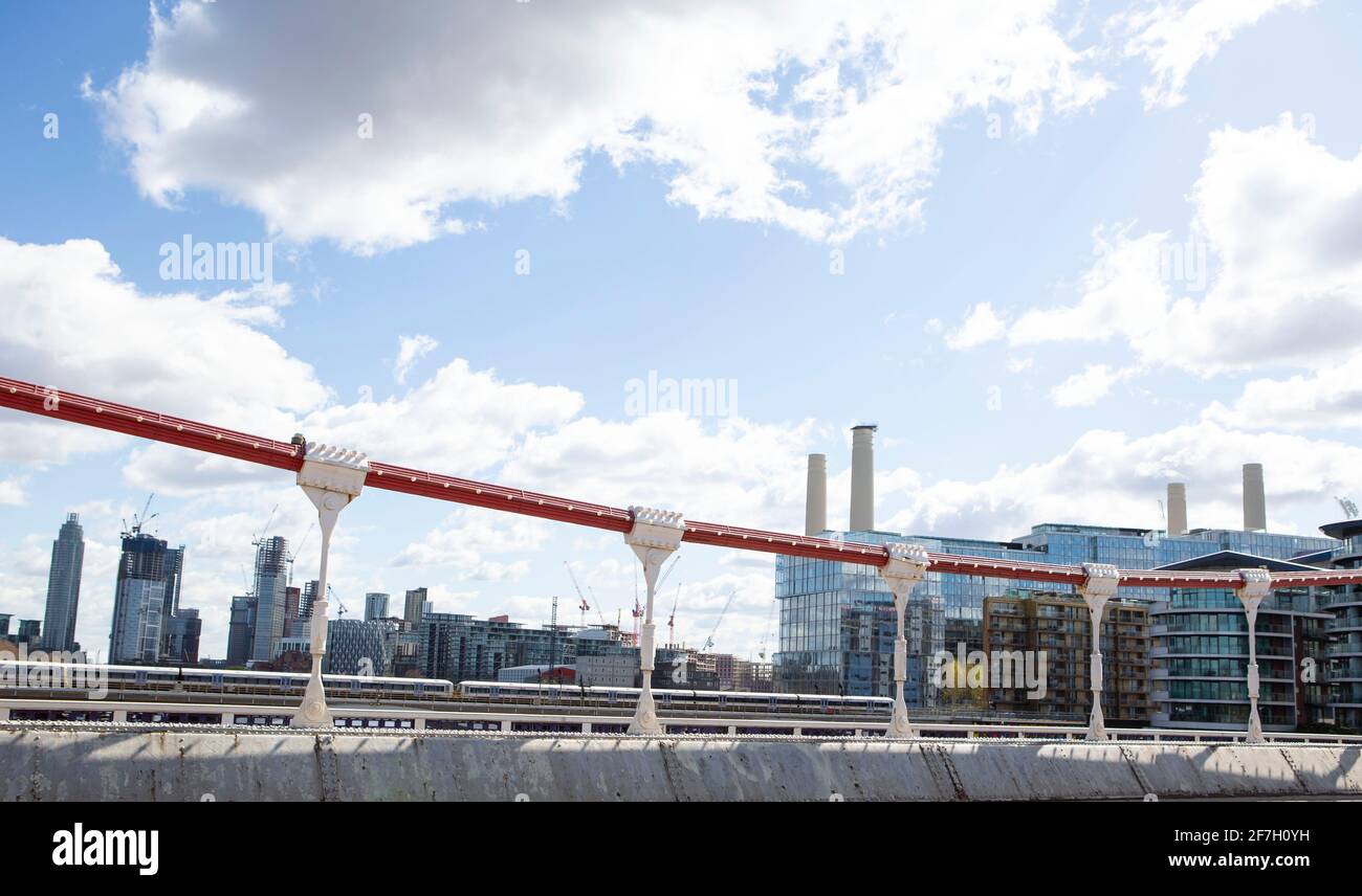 Buildings viewed through bridge railings Stock Photo - Alamy