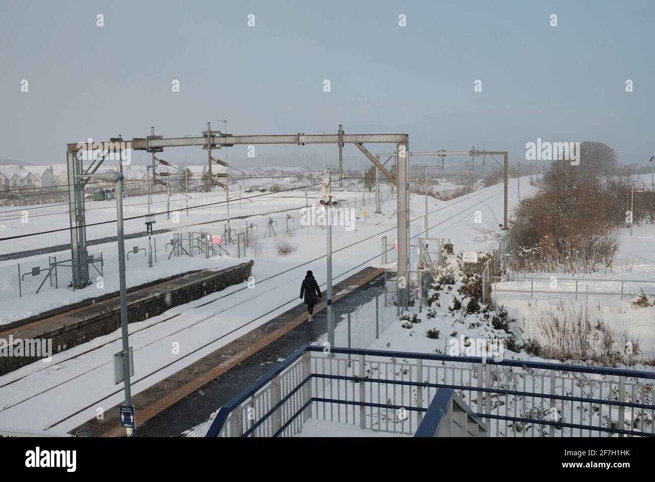 Snow rail track railway winter rail line station perspective hi-res ...
