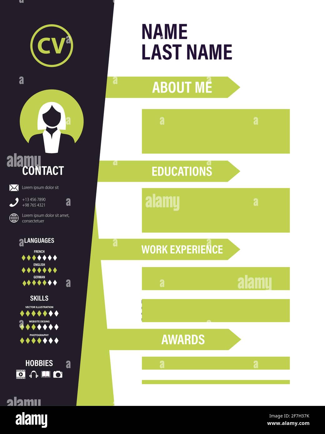green female cv curriculum document Stock Vector Image & Art - Alamy