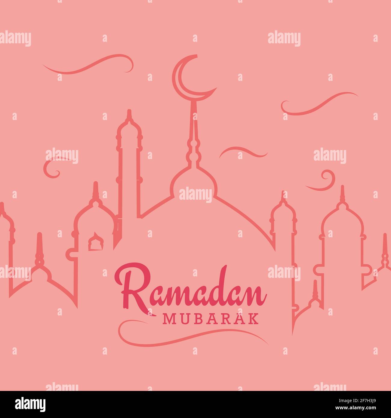 Ramadan Mubarak poster with mosque outline, vector banner Stock Vector ...