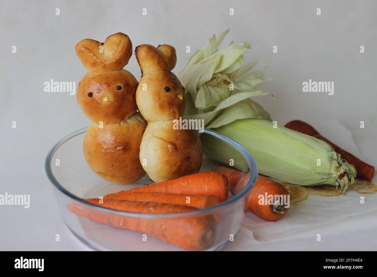 Home baked Easter Bunny bread rolls. Buns baked in the shape of Bunny ...