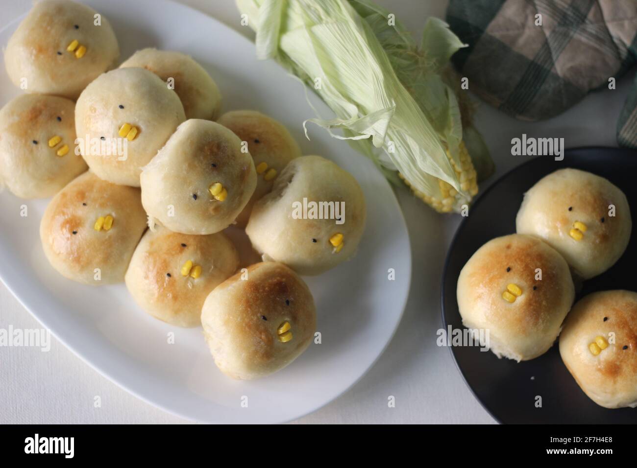 Home baked Easter bread chicks. Buns baked in the shape of chicks as ...