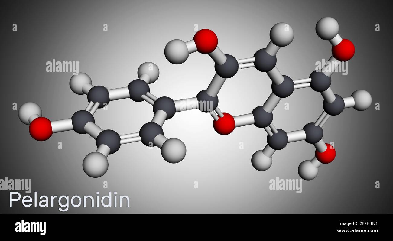 Pelargonidin molecule. It is anthocyanidin cation, plant pigment ...