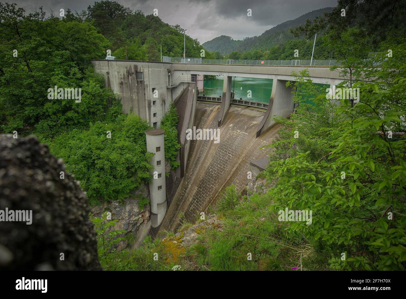 Small but steep dam for hydroelectric plant in Moste, Slovenia. View of ...