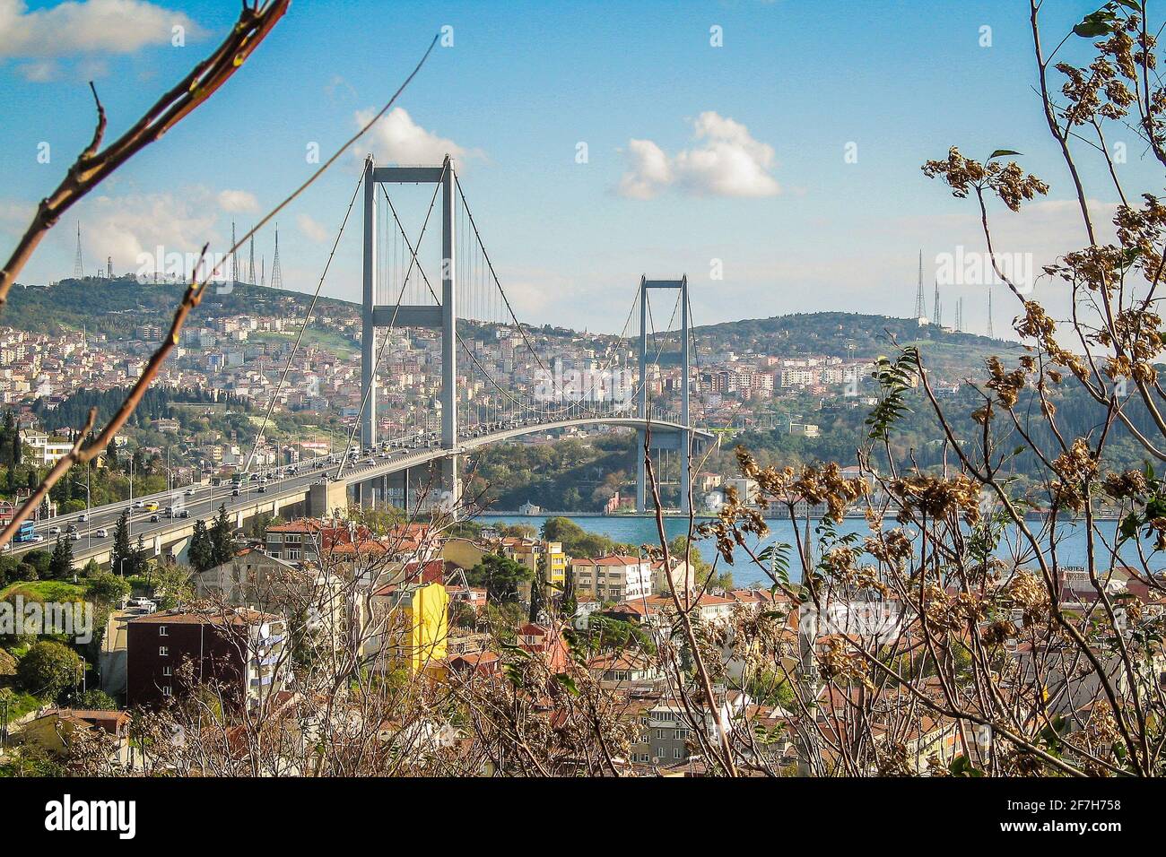 Famous euroasian bridge in Istanbul is standing above the bosphorous ...