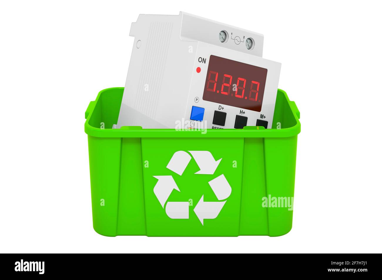 Recycling trashcan with digital timer switch. 3D rendering isolated on ...