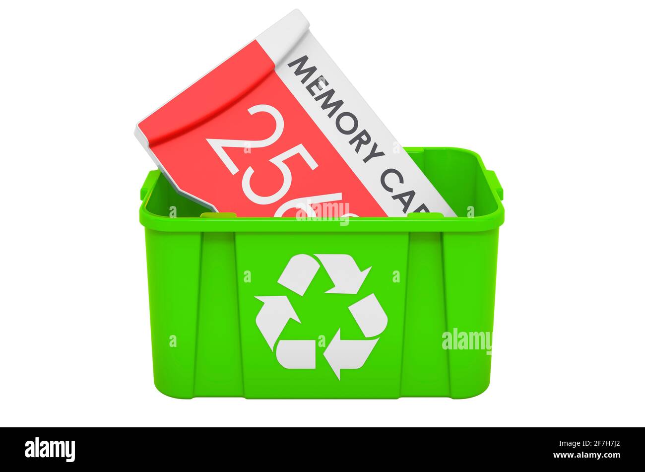 Recycling trashcan with memory card. 3D rendering isolated on white ...