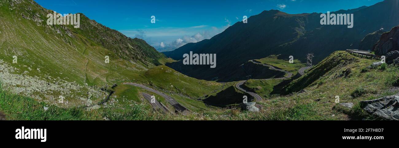 Epic winding road on Transfagarasan pass in Romania in summer time ...