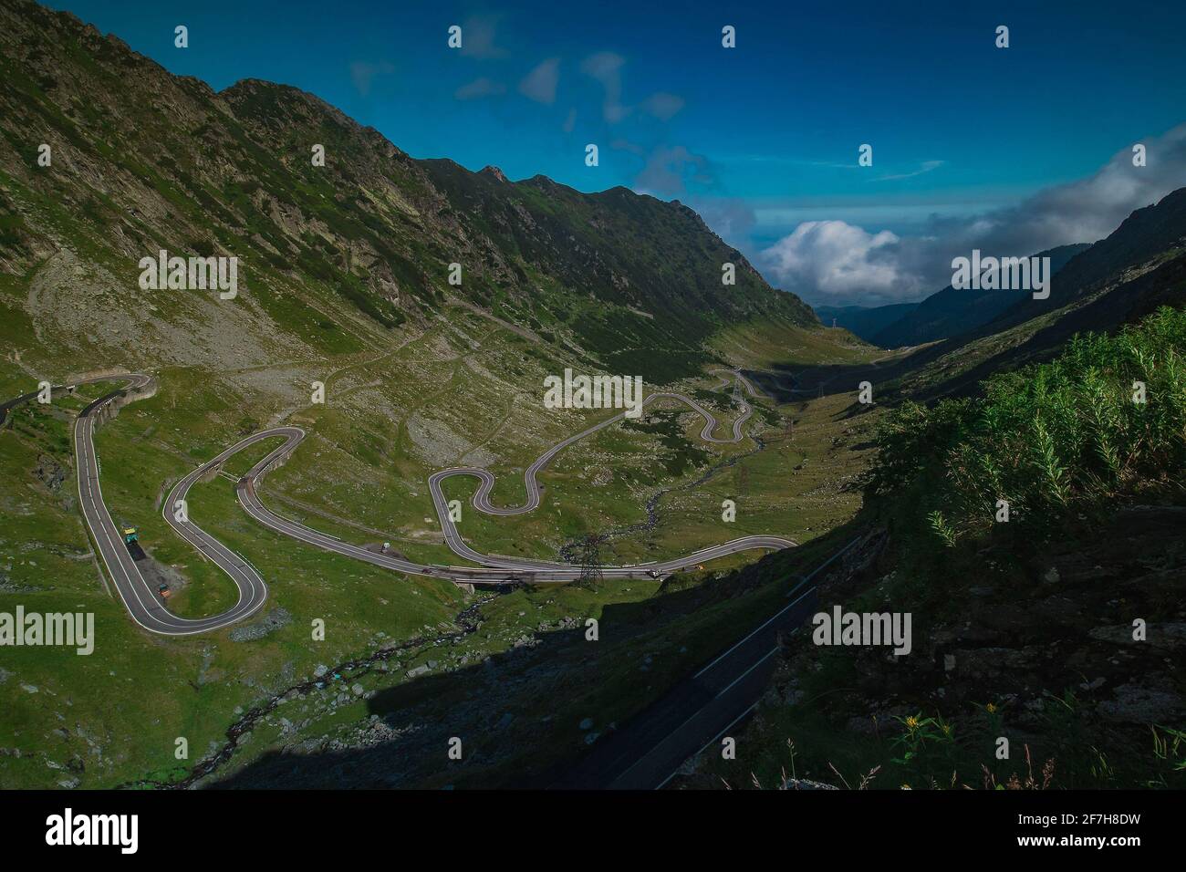Epic winding road on Transfagarasan pass in Romania in summer time ...