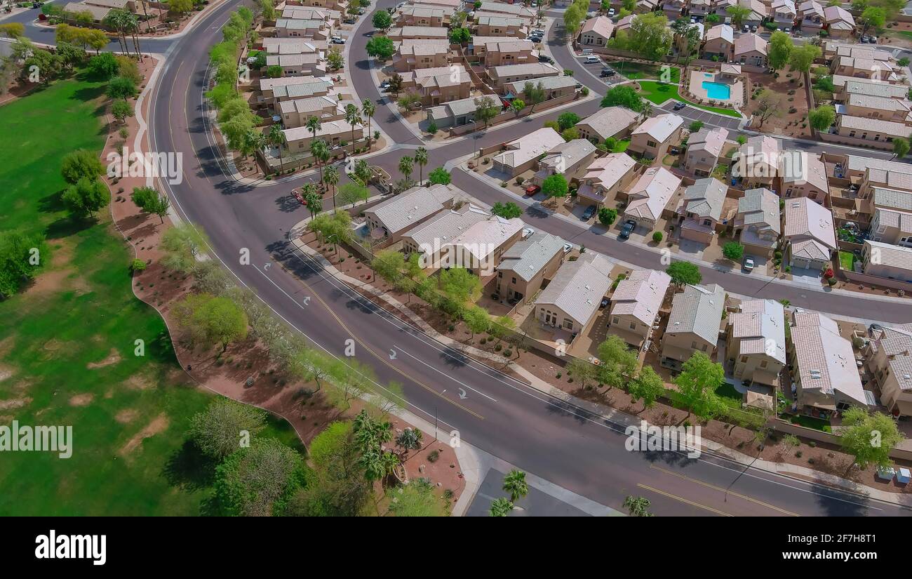 Aerial view of residential quarters at beautiful town urban landscape ...