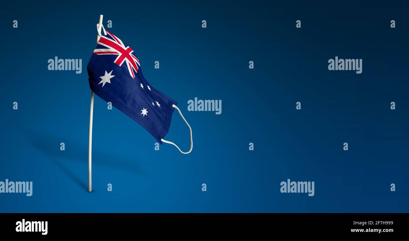 Australia mask on dark blue background. Waving flag of Australia ...