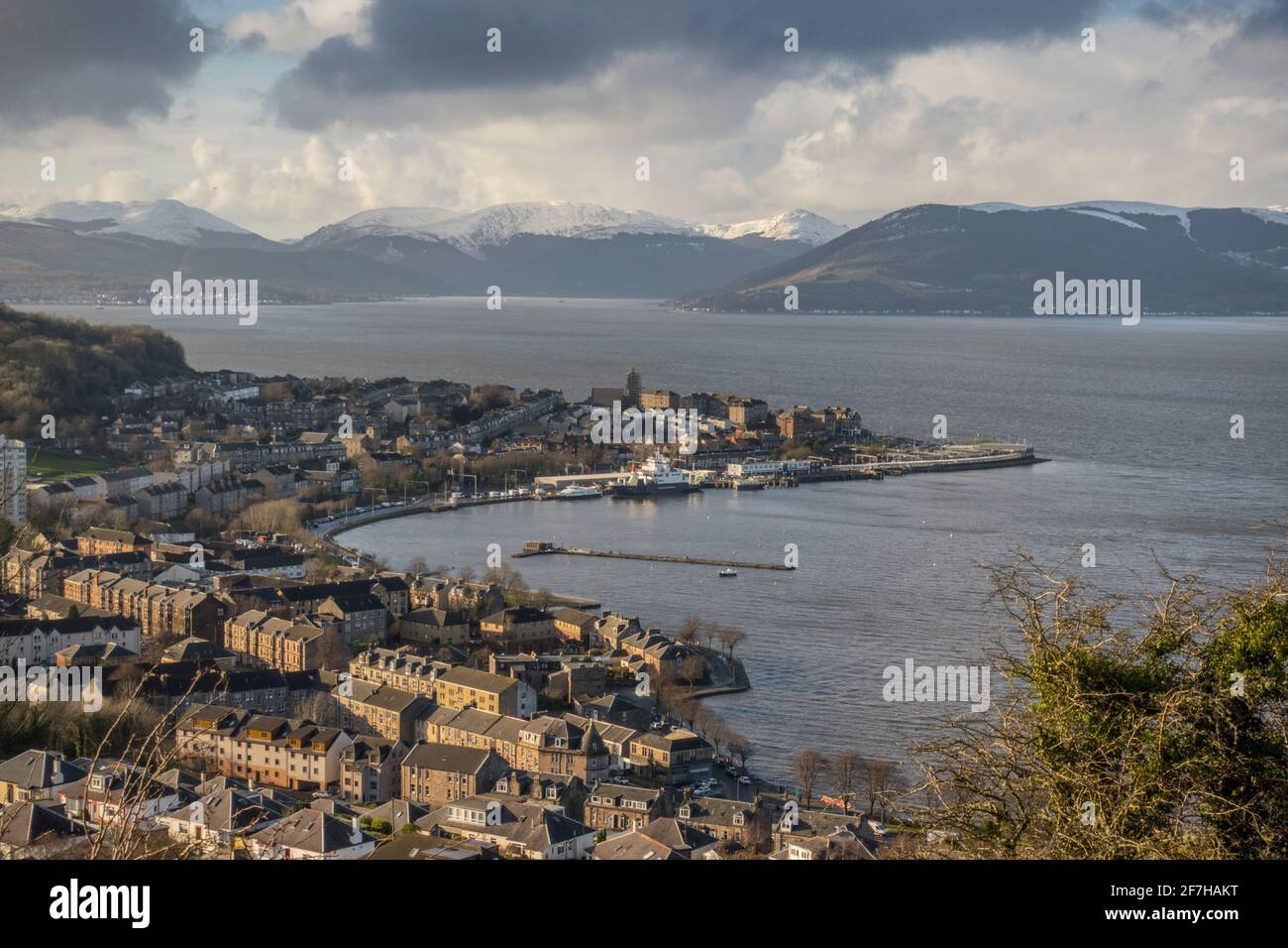 The Argyle hills and Princes Pier Gourock from Lyle Hill Greenock Stock ...
