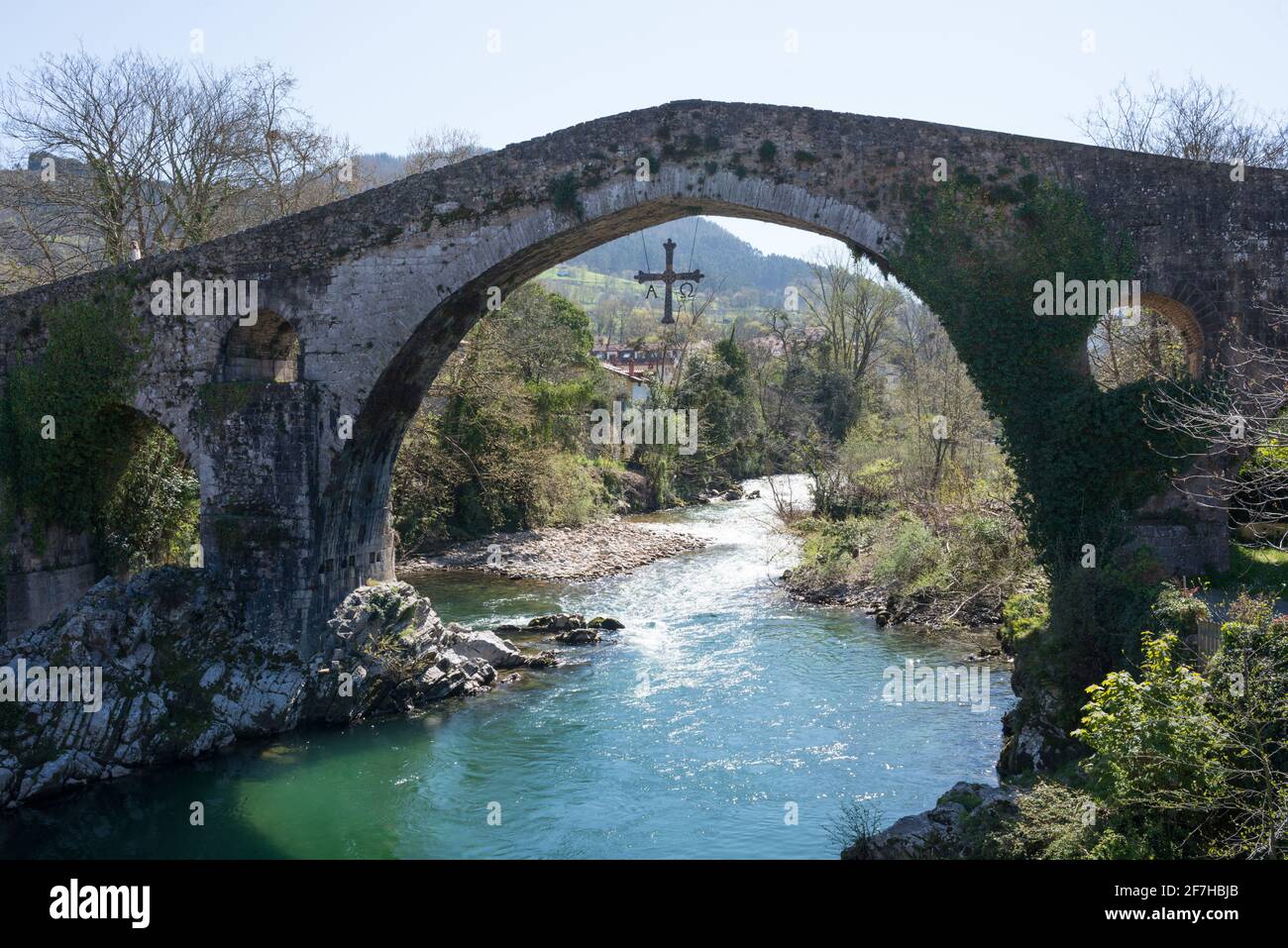 Beautiful bridge over Sella river at Cangas de Onis, Asturias. Roman ...