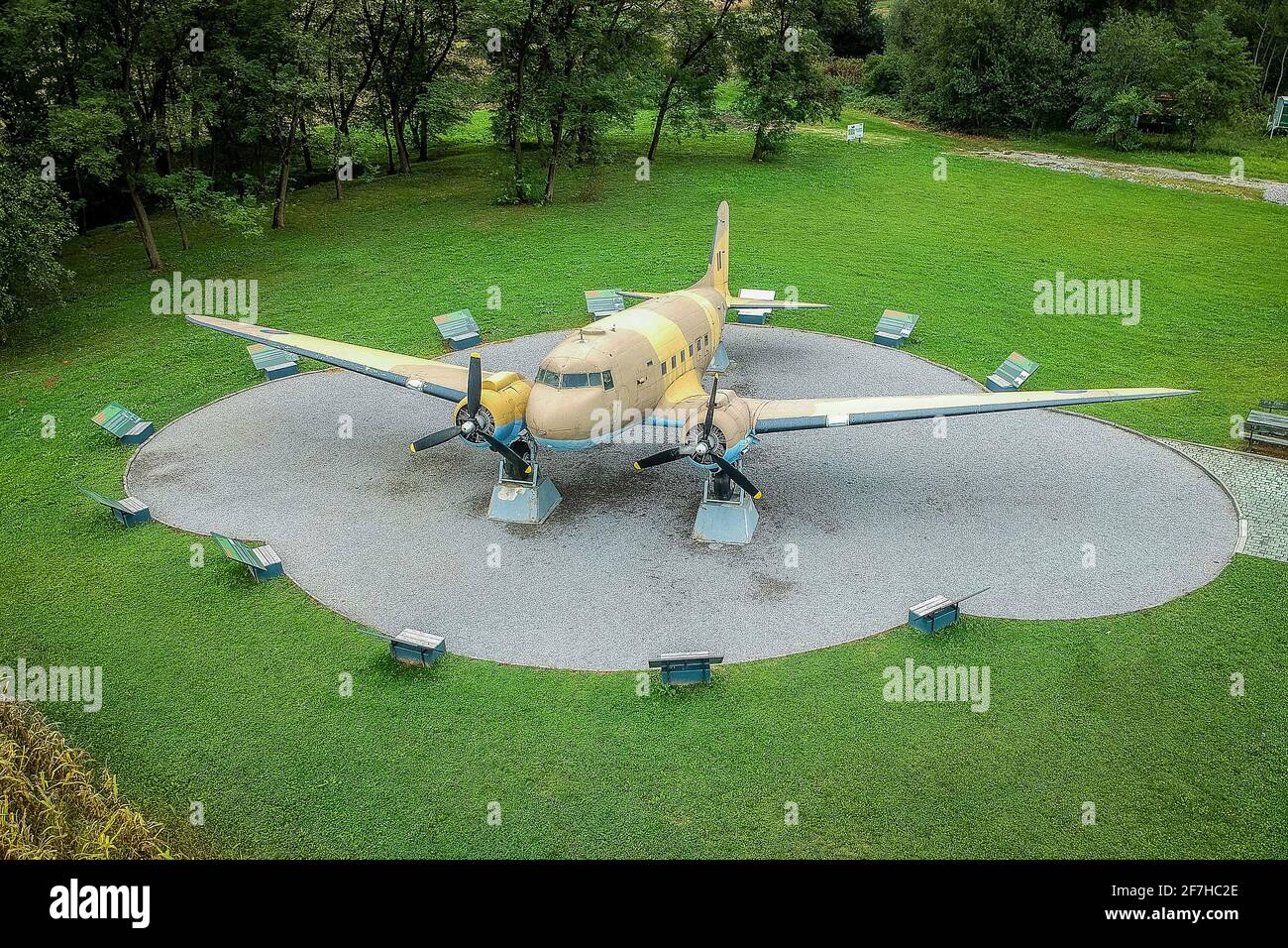 Aerial view of Douglas C-47B Skytrain (DC-3 Dakota) transport aircraft ...