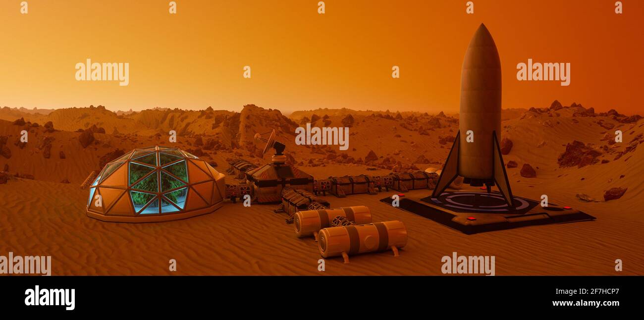 an outpost on the red planet mars (3d rendering Stock Photo - Alamy