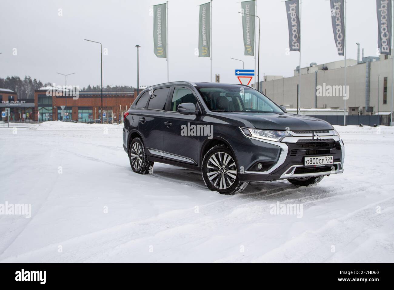MOSCOW, RUSSIA - JANUARY 30, 2021 Mitsubishi Outlander. Third ...