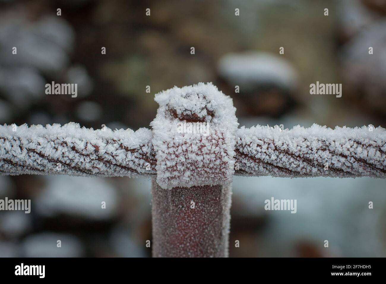 Thick rope covered in frost passing through an iron hook Stock Photo ...