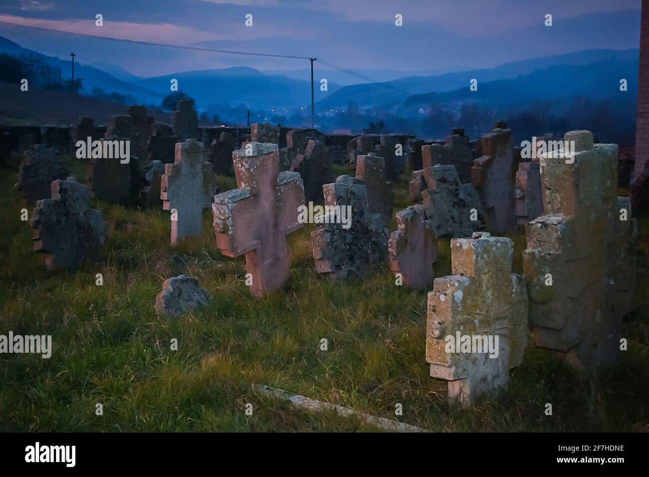 Scary looking cemetery in Serbia with a spooky village seen in the ...