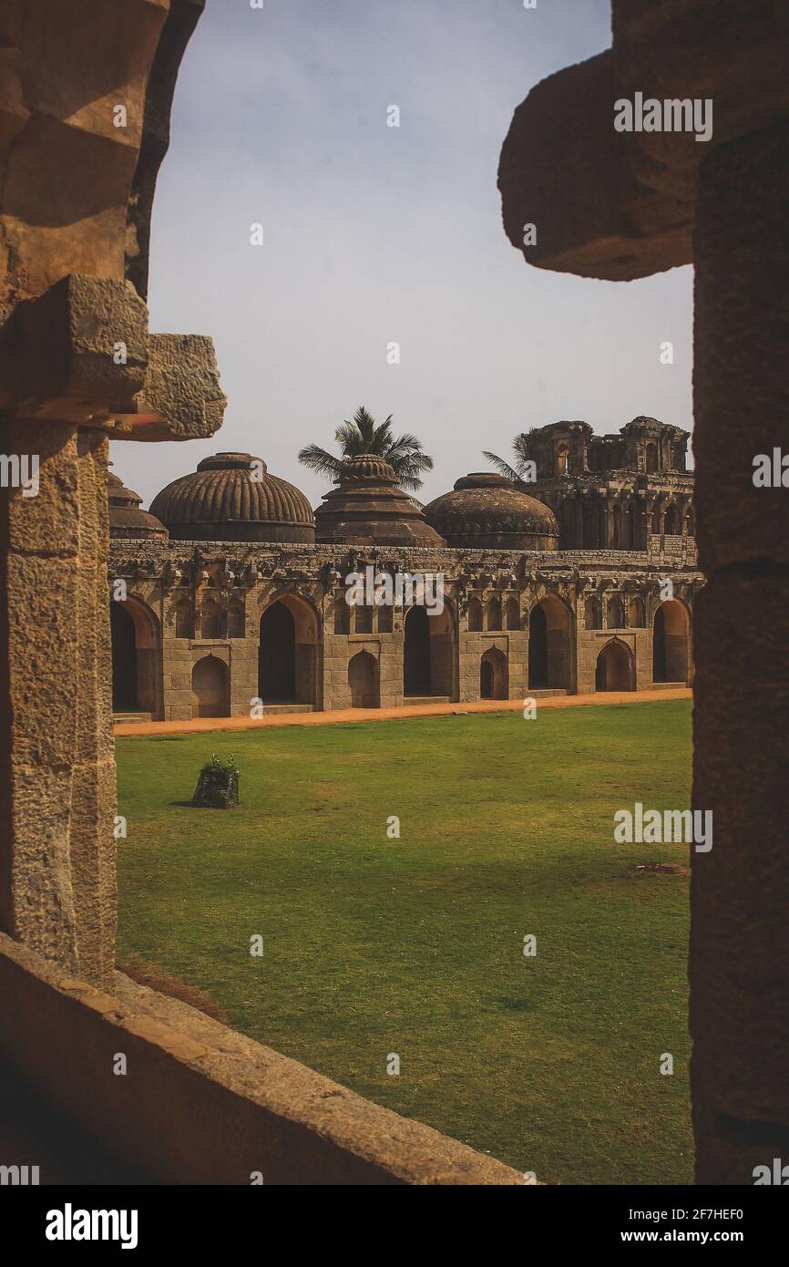 Ancient ruins in Hampi, Karnataka, India. Elephant Stables in Royal ...