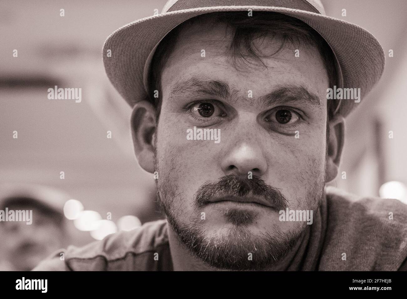 Black and white profile portrait of a young handsome caucasian man with ...