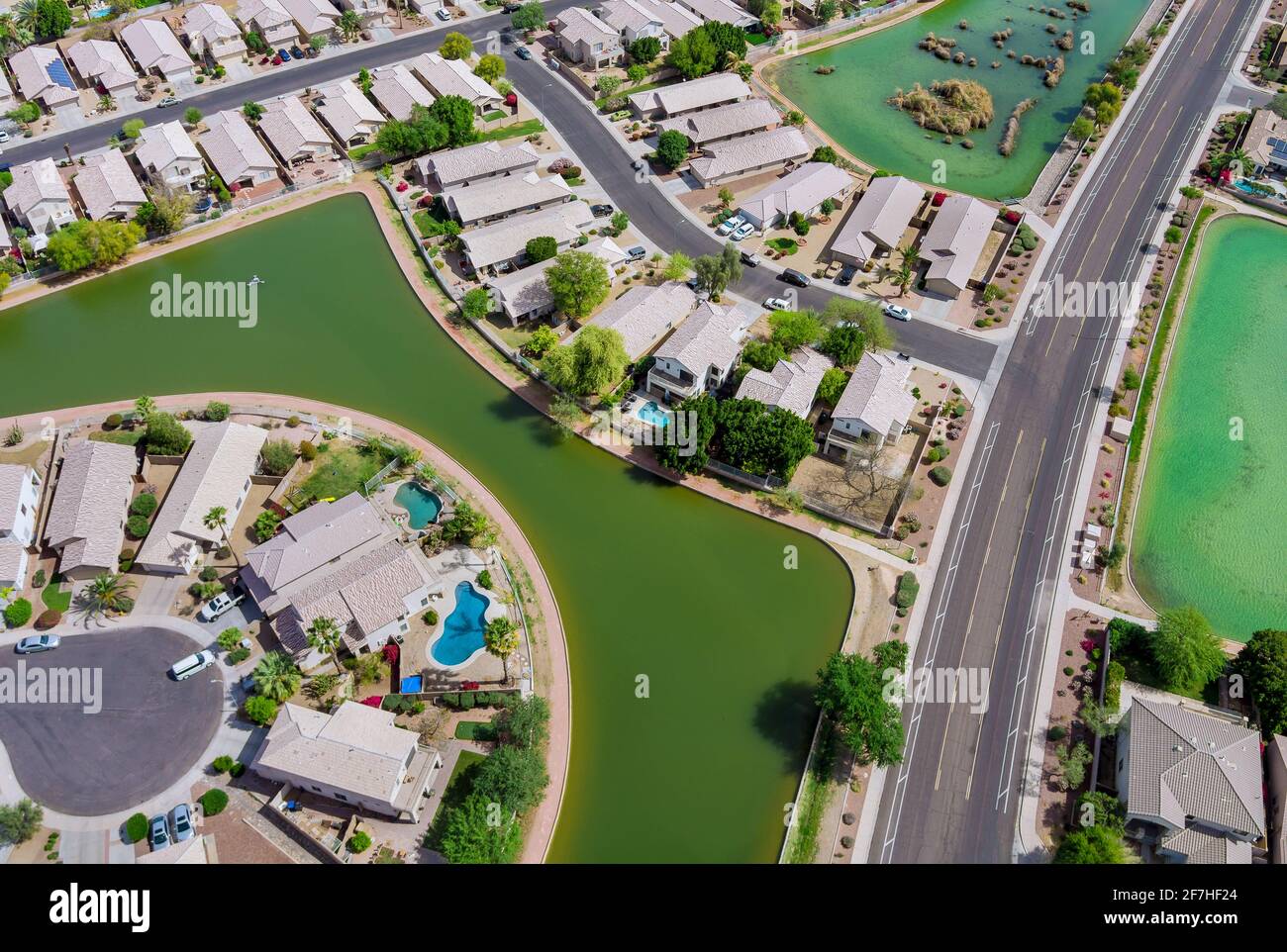 Many small ponds near Avondale small town a view overlooking desert ...