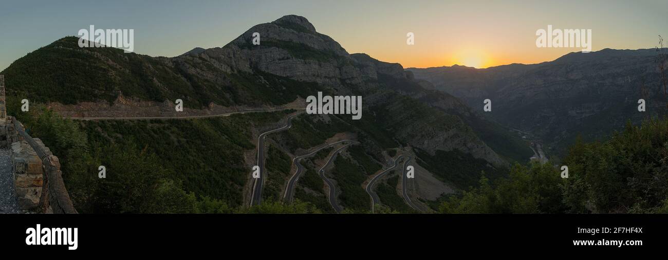 Panorama of epic roads in the north albanian mountains, famous curves ...