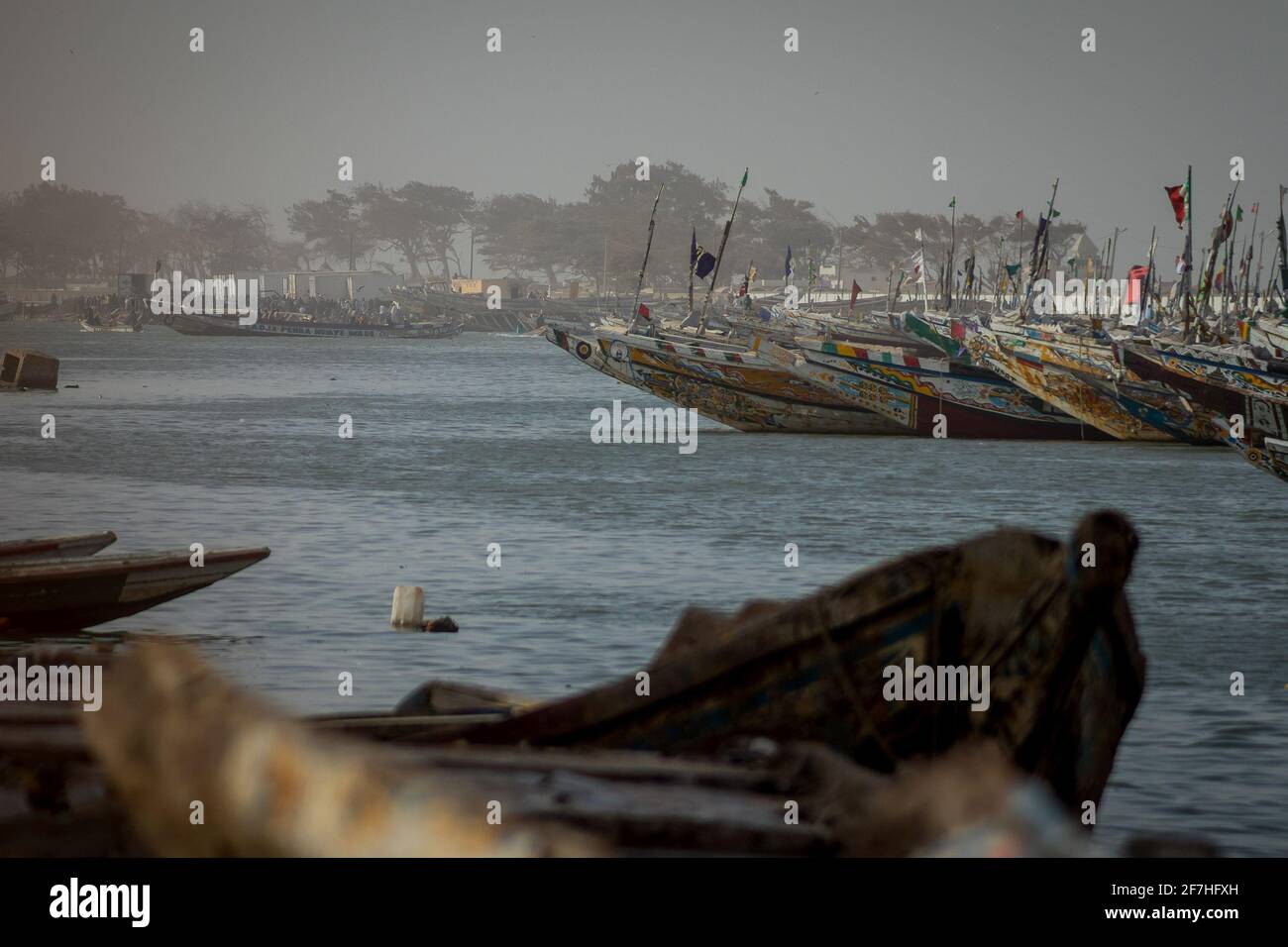 Typical fishing boats in Sant Louis, Senegal, called pirogue or piragua ...