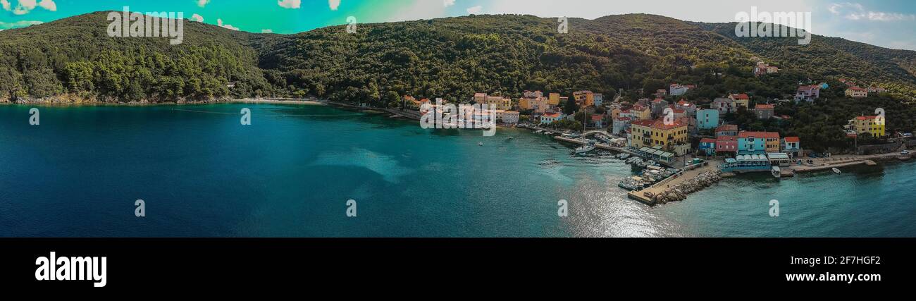 Aerial panorama of adriatic coastal city of Valun on Croatian island of ...