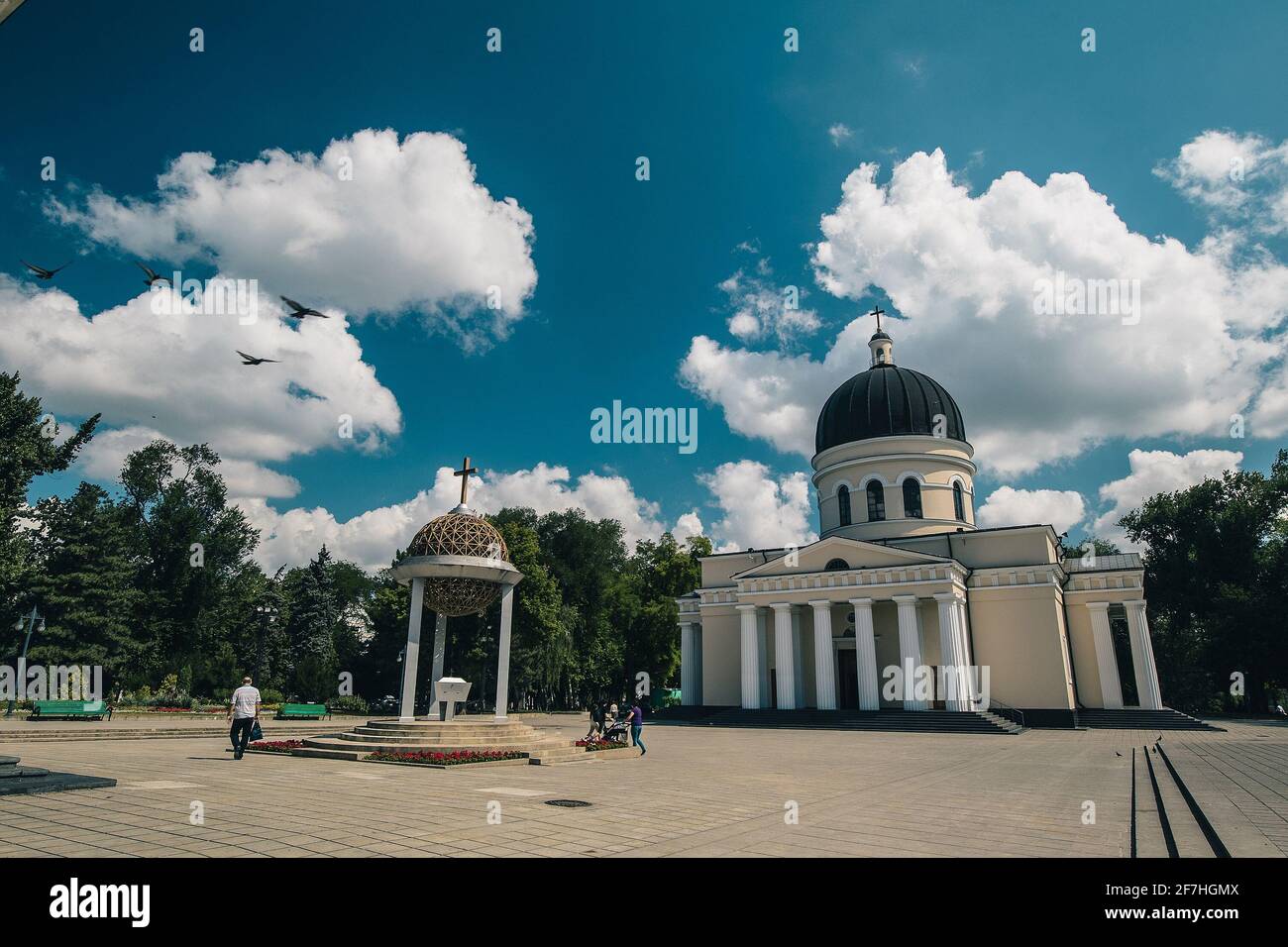 Oldest Orthodox church in Chisinau, Moldova on a sunny day, viewed from ...