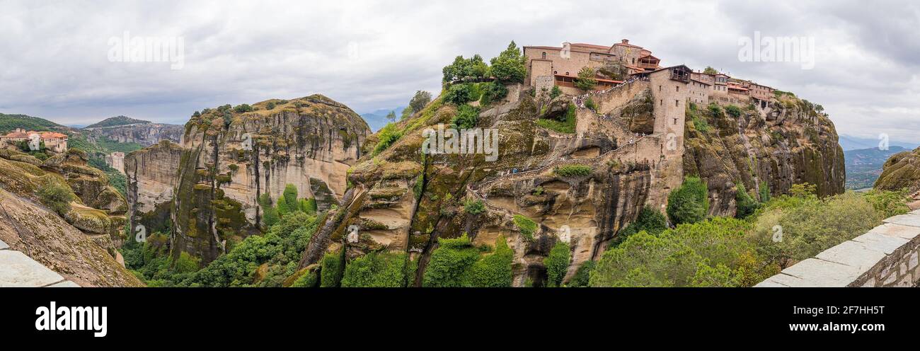 Panorama of great Meteoron Monastery. Beautiful scenic panoramic view ...